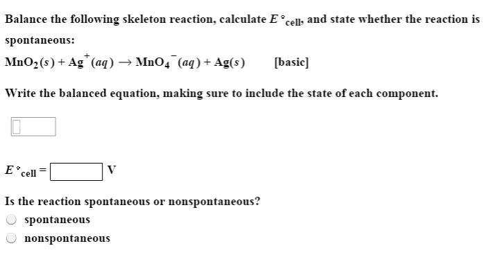 Solved Balance the following skeleton reaction, calculate E | Chegg.com