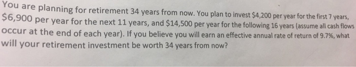 Solved You are planning for retirement 34 years from now. | Chegg.com