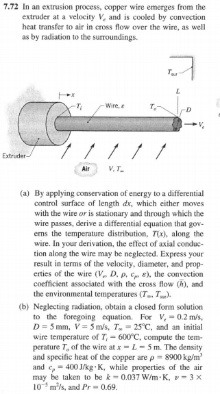 Solved 7.72 In an extrusion process, copper wire emerges | Chegg.com
