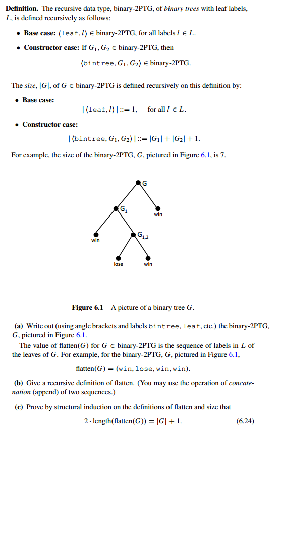 The recursive data type, binary-2PTG, of binary trees | Chegg.com
