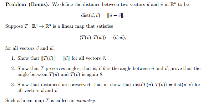 Solved We define the distance between two vectors | Chegg.com