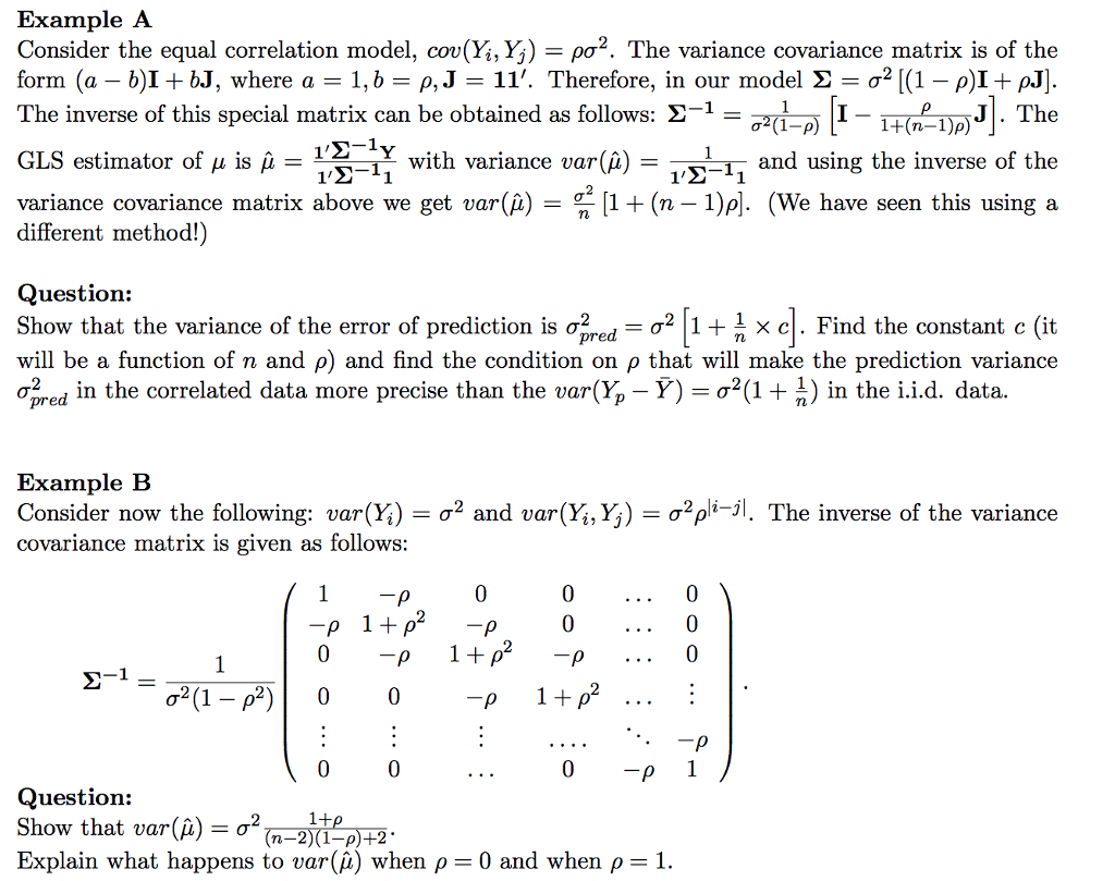 Example A Consider the equal correlation model, | Chegg.com