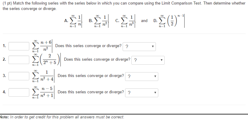 Solved Match the following series with the series below in | Chegg.com