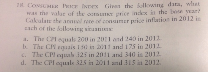 Solved Consumer Price Index Given the following data, what | Chegg.com