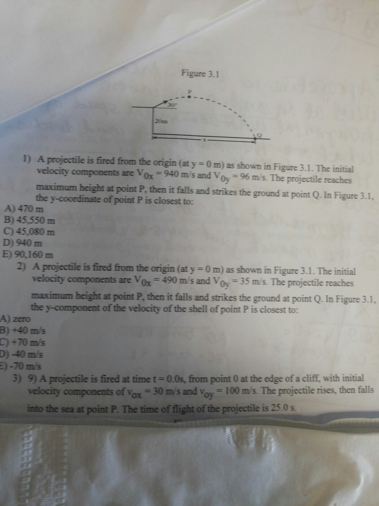 Solved Figure 3.1 30f 20m 1) A projectile is fired from the | Chegg.com
