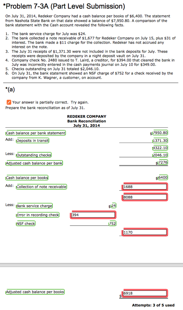 Solved *problem 7-3A (Part Level Submission) On July 31, | Chegg.com