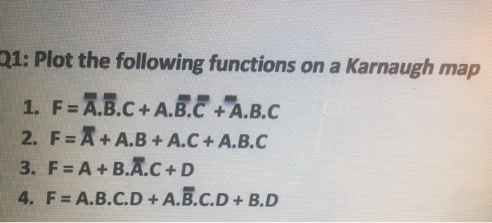 Solved Plot the following function on a karnaugh map F = | Chegg.com