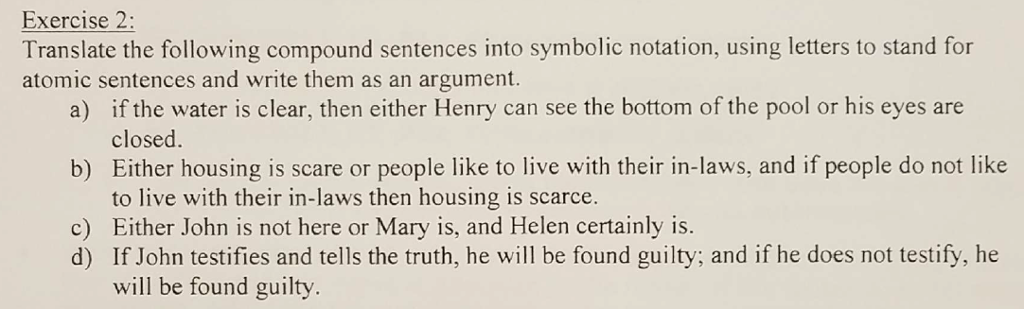 Solved Exercise 2: Translate the following compound | Chegg.com