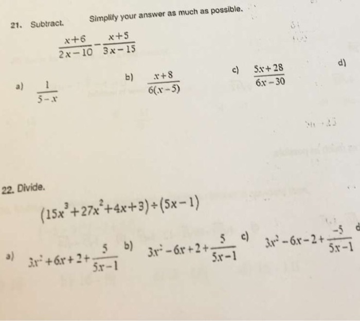 Solved Subtract. Simplify your answer as much as possible. | Chegg.com