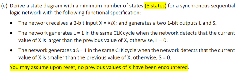 Solved (e) Derive a state diagram with a minimum number of | Chegg.com