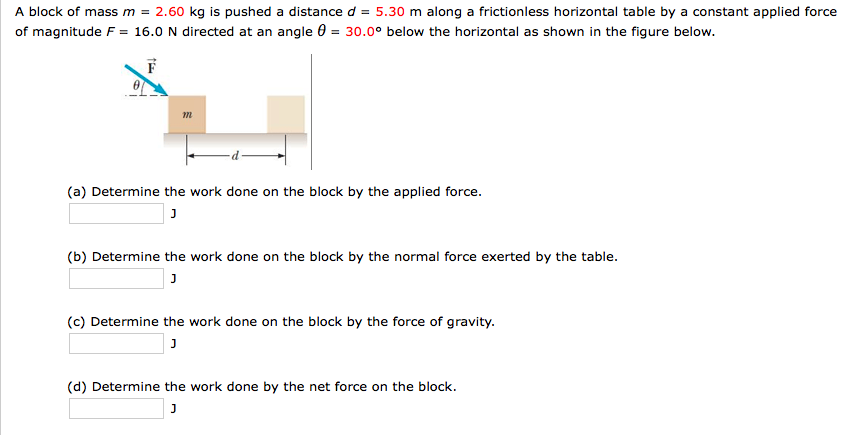 Solved A block of mass m = 2.60 kg is pushed a distance d = | Chegg.com