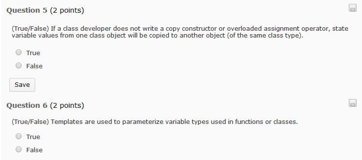 Solved Question 1 (2 points) True/False) The O True O False | Chegg.com