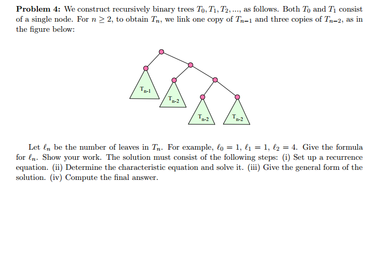 Solved Problem 4: We construct recursively binary trees To, | Chegg.com