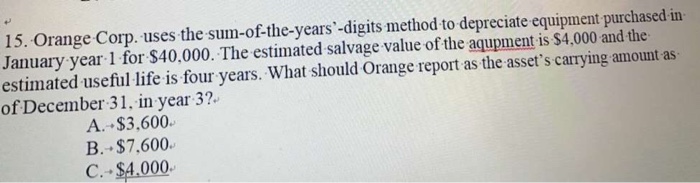 Solved Orange Corp. uses the sum-of-the-years'-digits method | Chegg.com