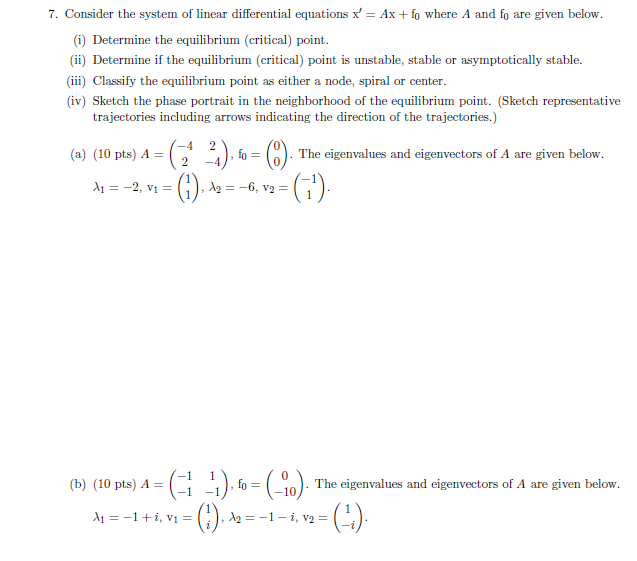 Solved . Consider the system of linear differential | Chegg.com
