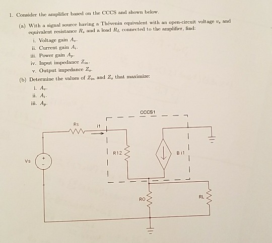 Solved Consider the amplifier based on the CCCS and shown | Chegg.com