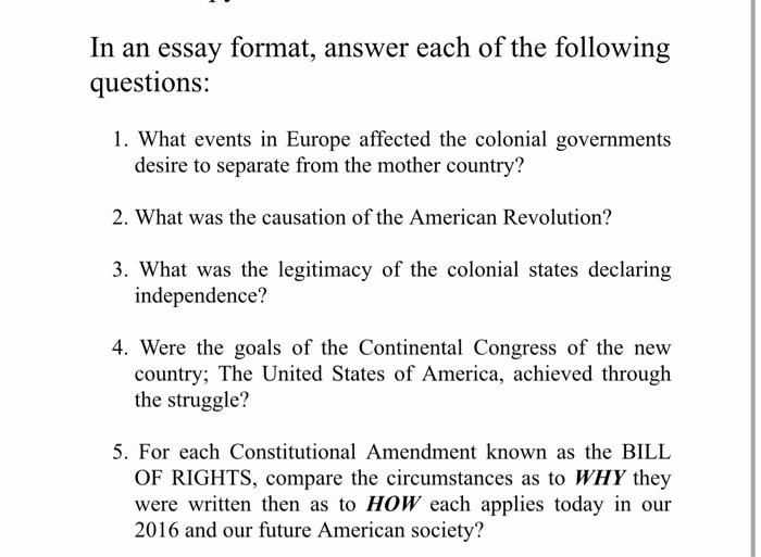 In an essay format, answer each of the following | Chegg.com