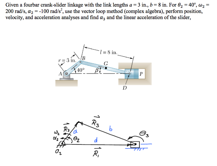 Solved Given a four bar crank-slider linkage with the link | Chegg.com