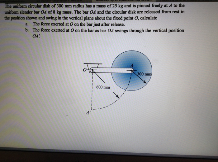 Solved The uniform circular disk of 300 mm radius has a mass | Chegg.com