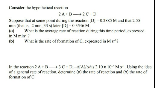 Solved Consider the hypothetical reaction 2A+B--> 2 C + D | Chegg.com