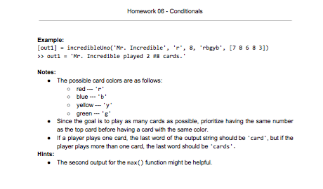 Solved Homework 06-Conditionals Function Name: incredibleUno | Chegg.com