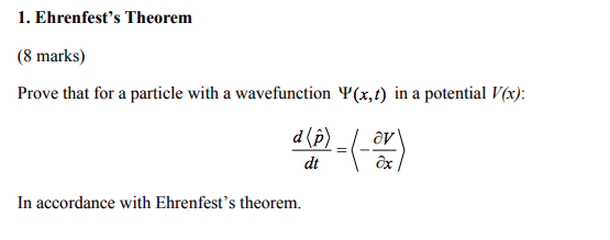 Solved Prove that for a particle with a wavefunction ?(x, t | Chegg.com