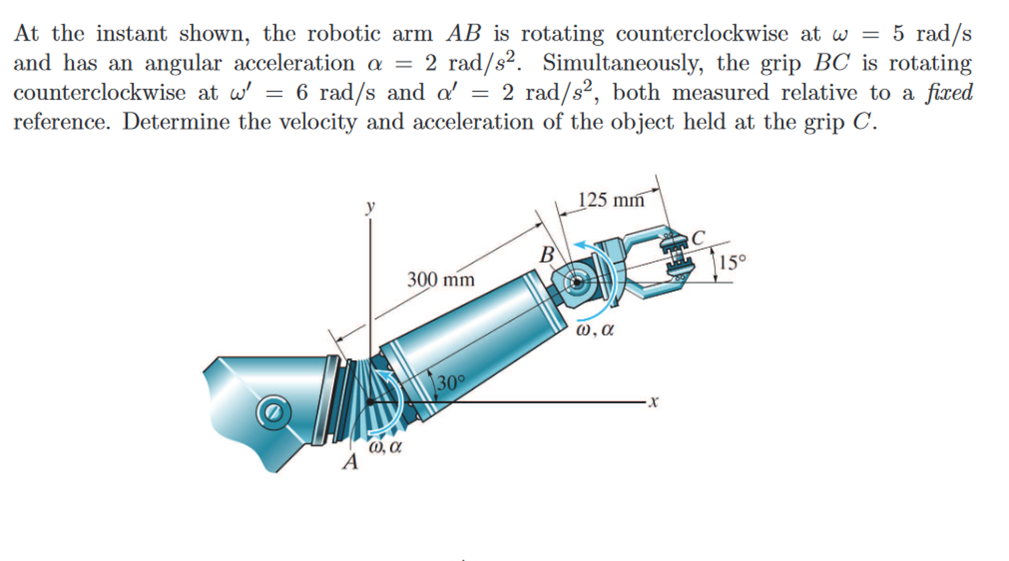 Solved At the instant shown, the robotic arm AB is rotating | Chegg.com