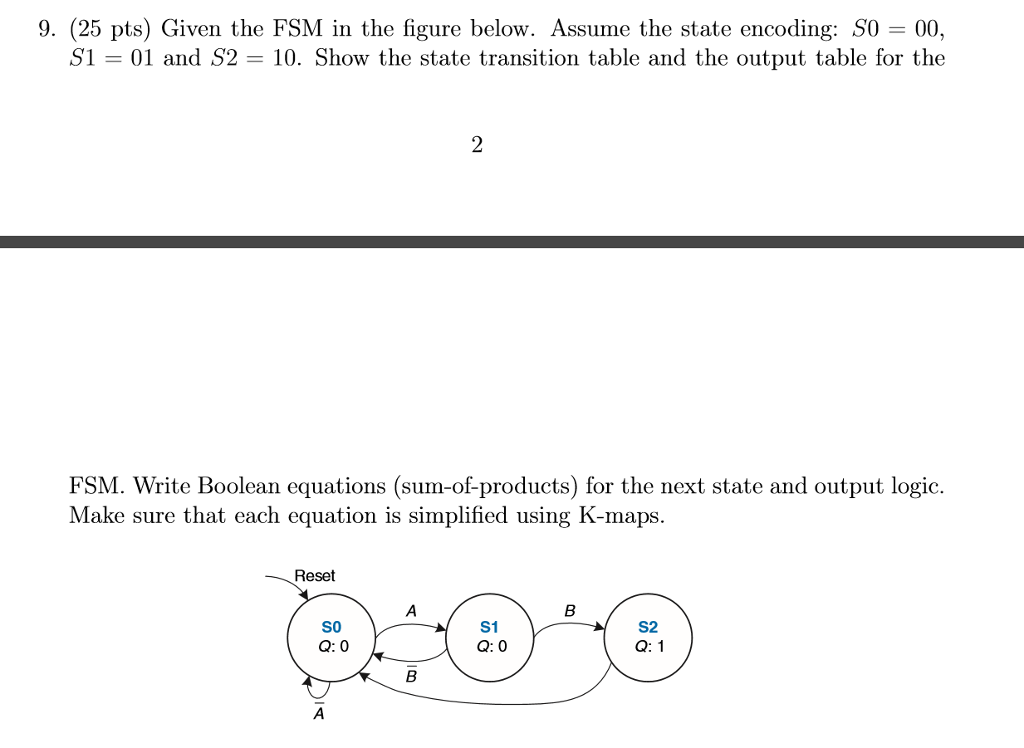 Solved 9, (25 pts) Given the FSM in the figure below. Assume | Chegg.com