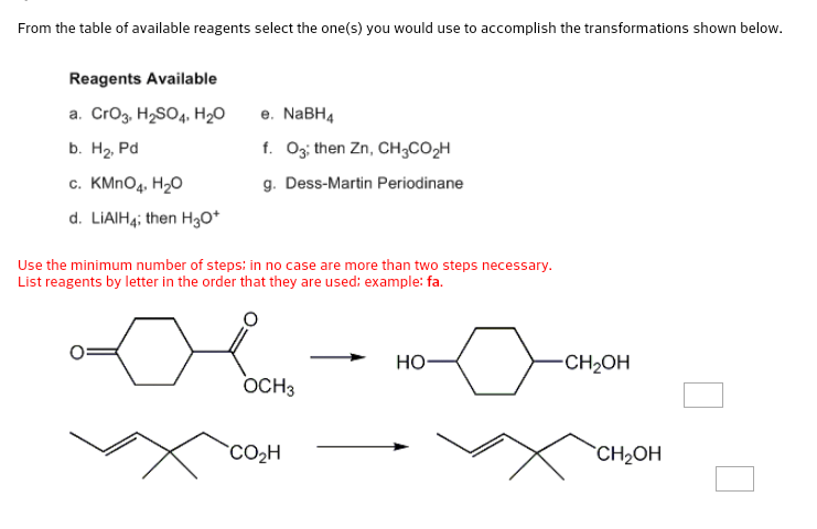 Solved From the table of available reagents select the | Chegg.com
