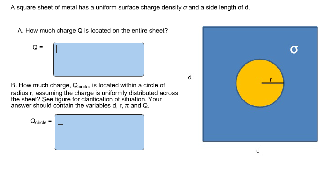 Solved A square sheet of metal has a uniform surface charge | Chegg.com