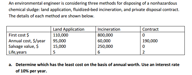 Solved An environmental engineer is considering three | Chegg.com