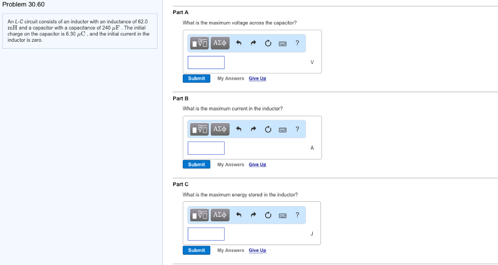 Solved Problem 30.60 Submit My Answers Give Up An L-C | Chegg.com