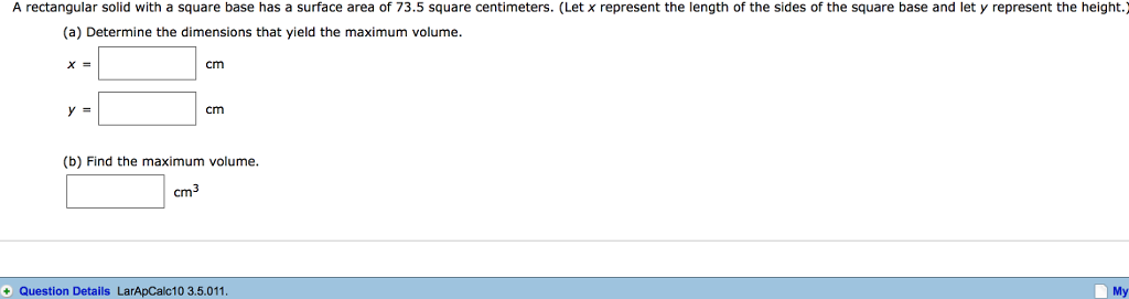 Solved A rectangular solid with a square base has a surface | Chegg.com