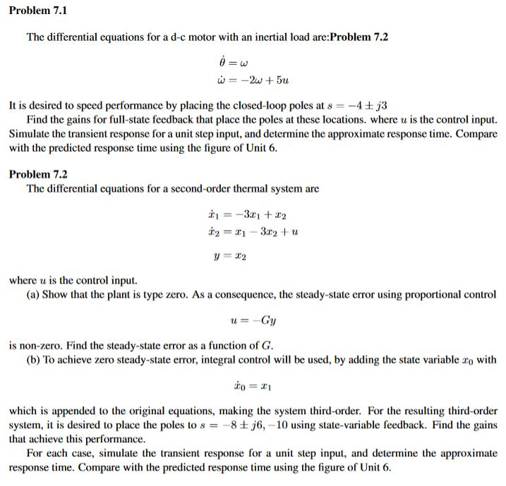 Solved Problem 7.1 The differential equations for a d-c | Chegg.com