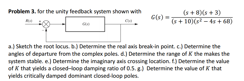Solved Problem 3. for the unity feedback system shown with | Chegg.com