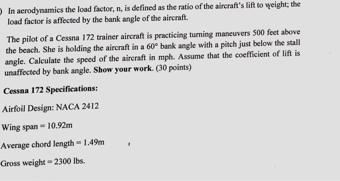 Solved In aerodynamics the load factor, n, is defined as the | Chegg.com