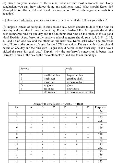 The design matrix and the results of the experiment | Chegg.com