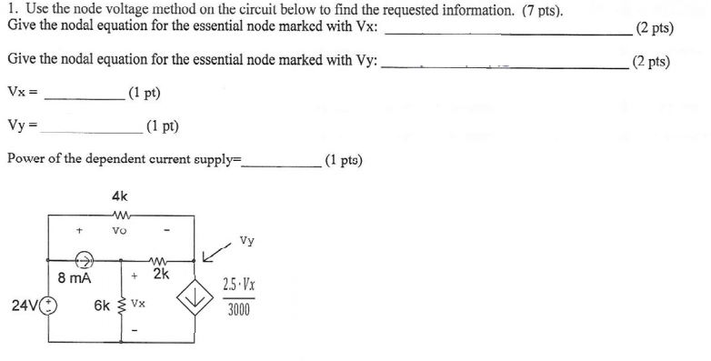 Solved 1. Use the node voltage method on the circuit below | Chegg.com
