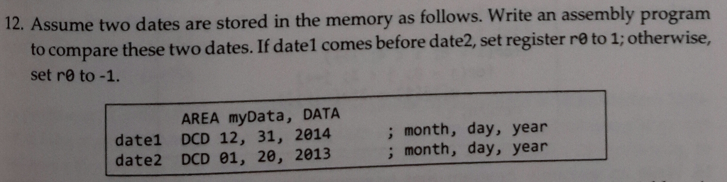 Solved Assume two dates are stored in the memory as follows. | Chegg.com