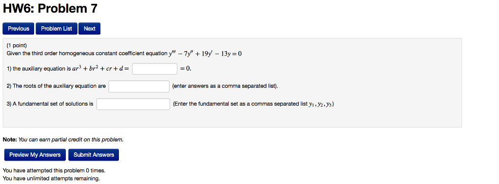 Solved HW6: Problem 7 Previous Problem List Next (1 point) | Chegg.com