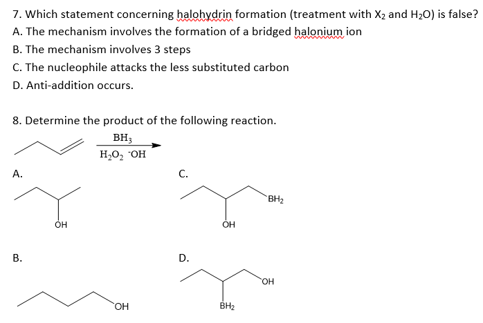Solved Which statement concerning halohydrin formation | Chegg.com
