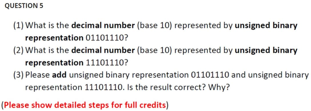Solved QUESTION 5 (1) What is the decimal number (base 10) | Chegg.com