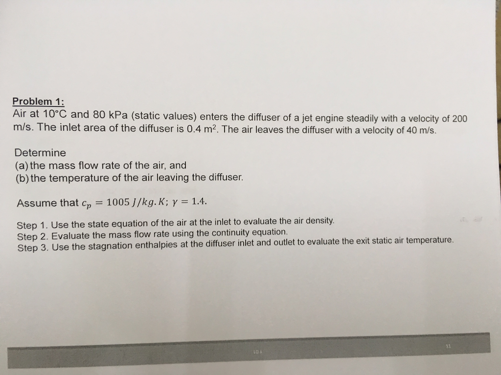 Solved Problem 1 Air at 10°C and 80 kPa (static values) | Chegg.com