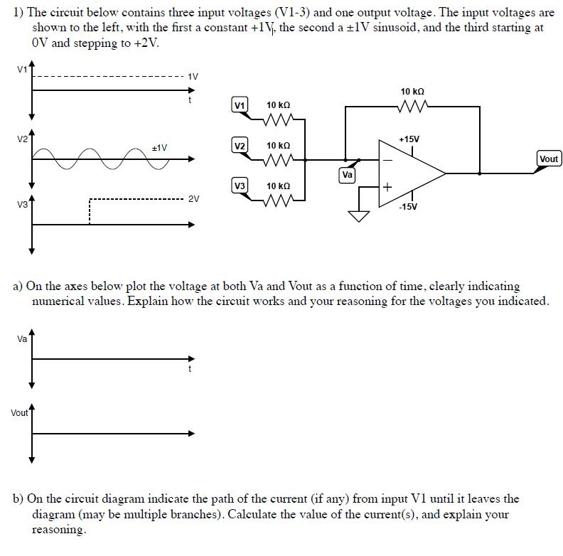 Solved The circuit below contains three input voltage (V1-3) | Chegg.com