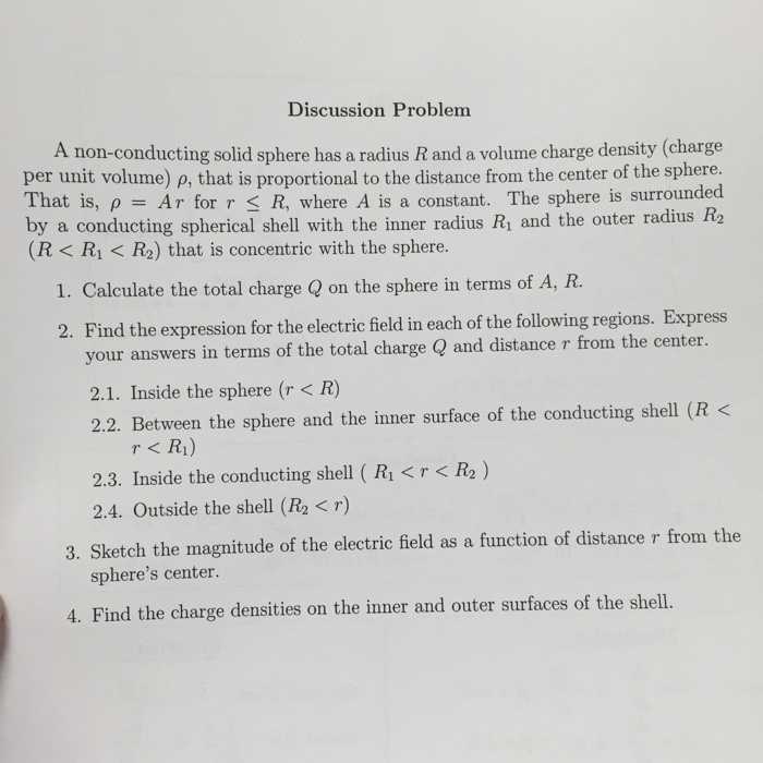 Solved A non-conducting solid sphere has a radius R and a | Chegg.com