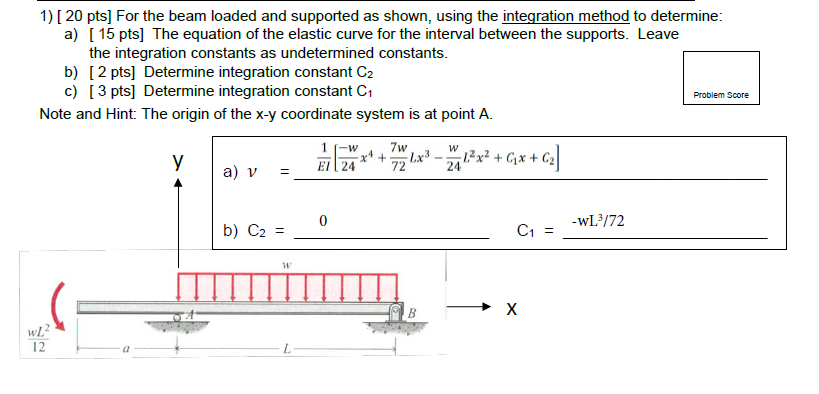 Solved 1) [ 20 pts] For the beam loaded and supported as | Chegg.com