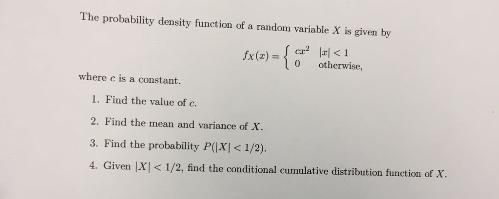Solved The probability density function of a random variable | Chegg.com