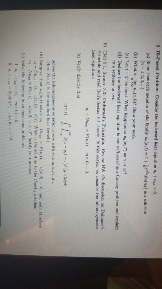 Solved 9. IlI-Posed Problem. Consider the backward heat | Chegg.com