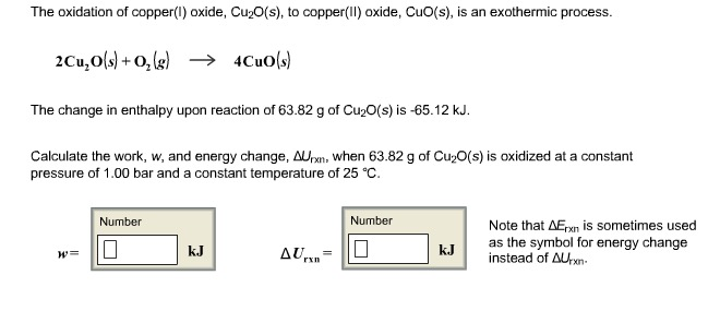 Solved The oxidation of copper(I) oxide, Cu_2O(s), to | Chegg.com