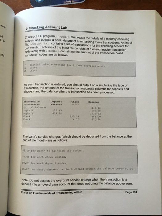 Solved Checking Account Lab A C Program Checkc That Reads 4492